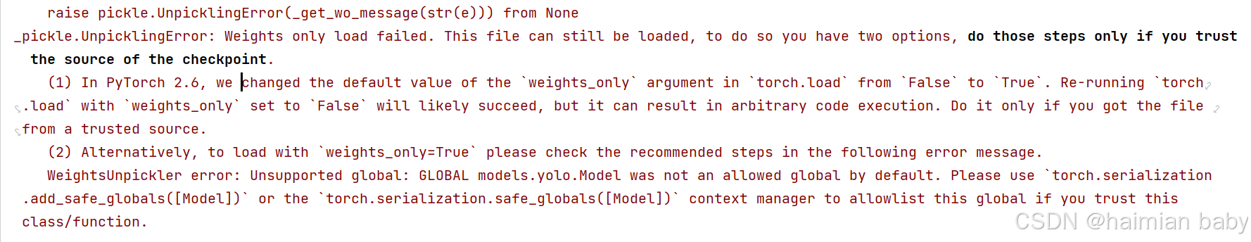 yolov5复现遇到的问题_weightsunpickler error: unsupported global: global-CSDN博客