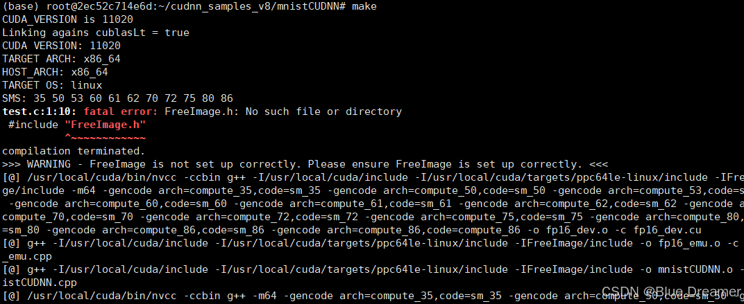 Ubuntu配置cuda，编译mnistCUDNN时，fatal error: freeimage.h: no such file or directory #include ...