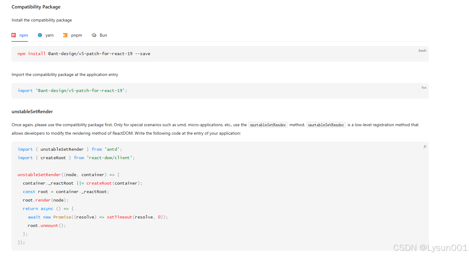 Warning: [antd: compatible] antd v5 support React is 16 ~ 18. see https://u.ant.design/v5-for-19 ...