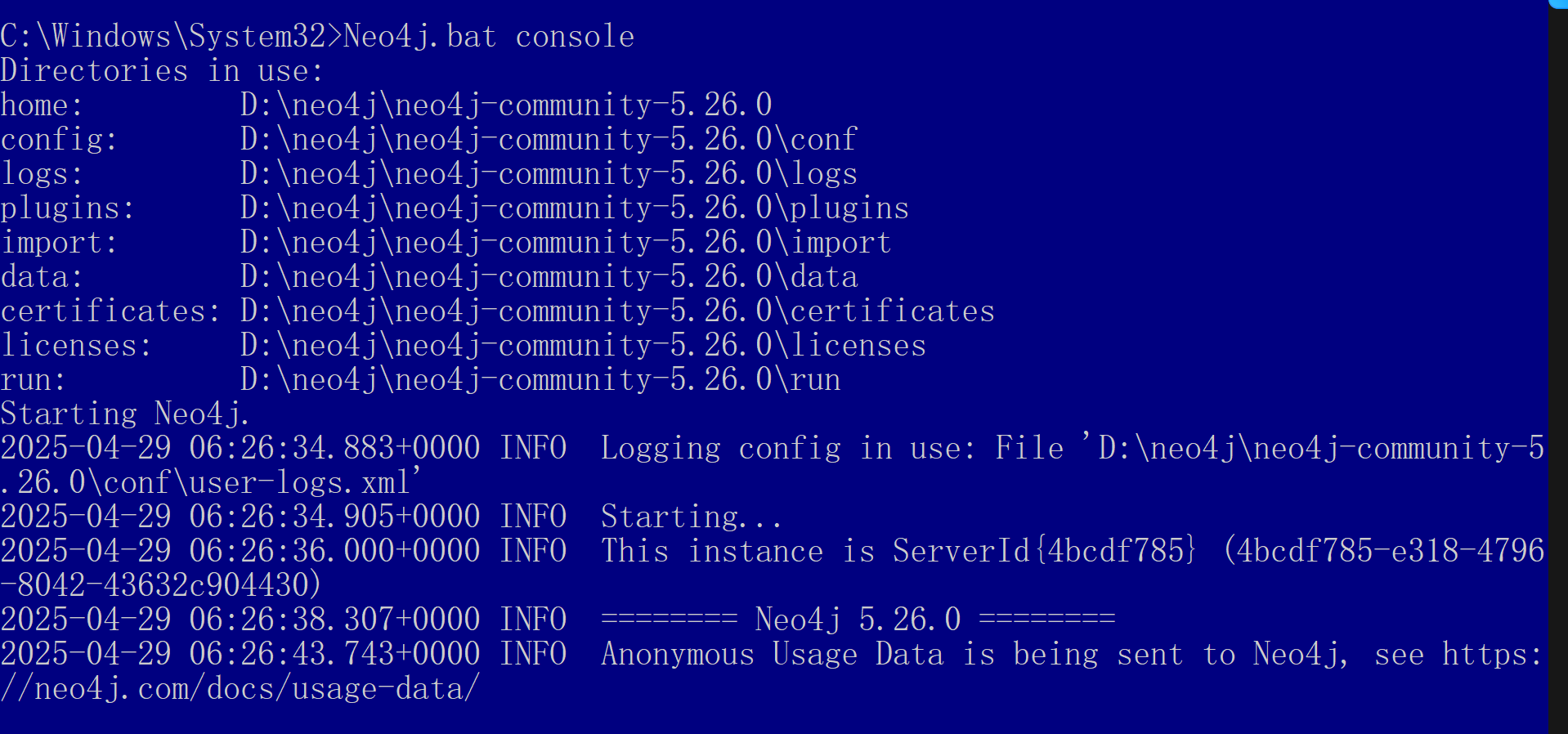 在命令提示符中运行neo4j时，显示：neo4j is already running. Run with ‘--verbose‘ for a ...
