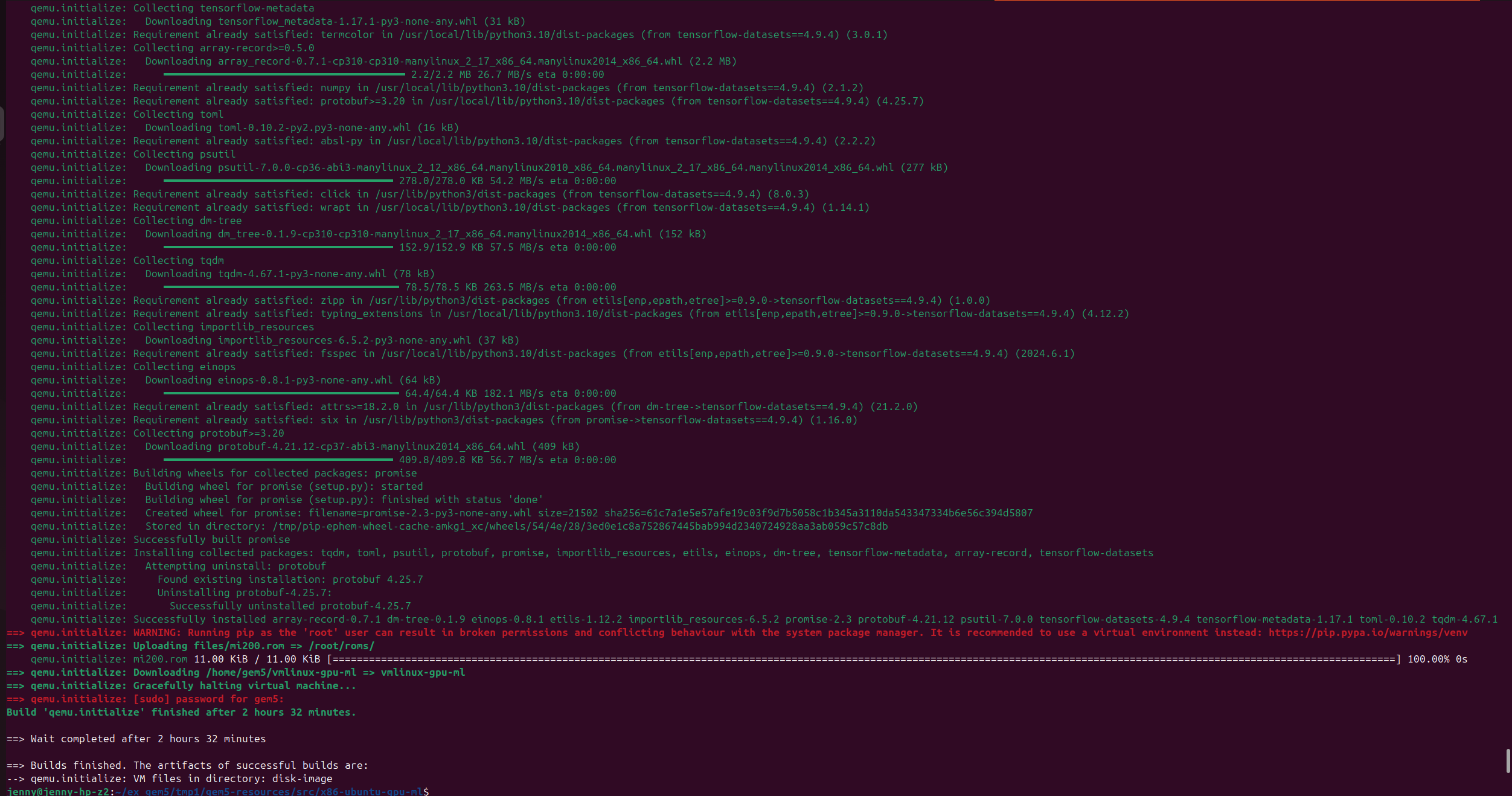 build gem5 gpu full system disk and linux kernel_qemu ==> qemu.initialize: waiting for ssh to ...