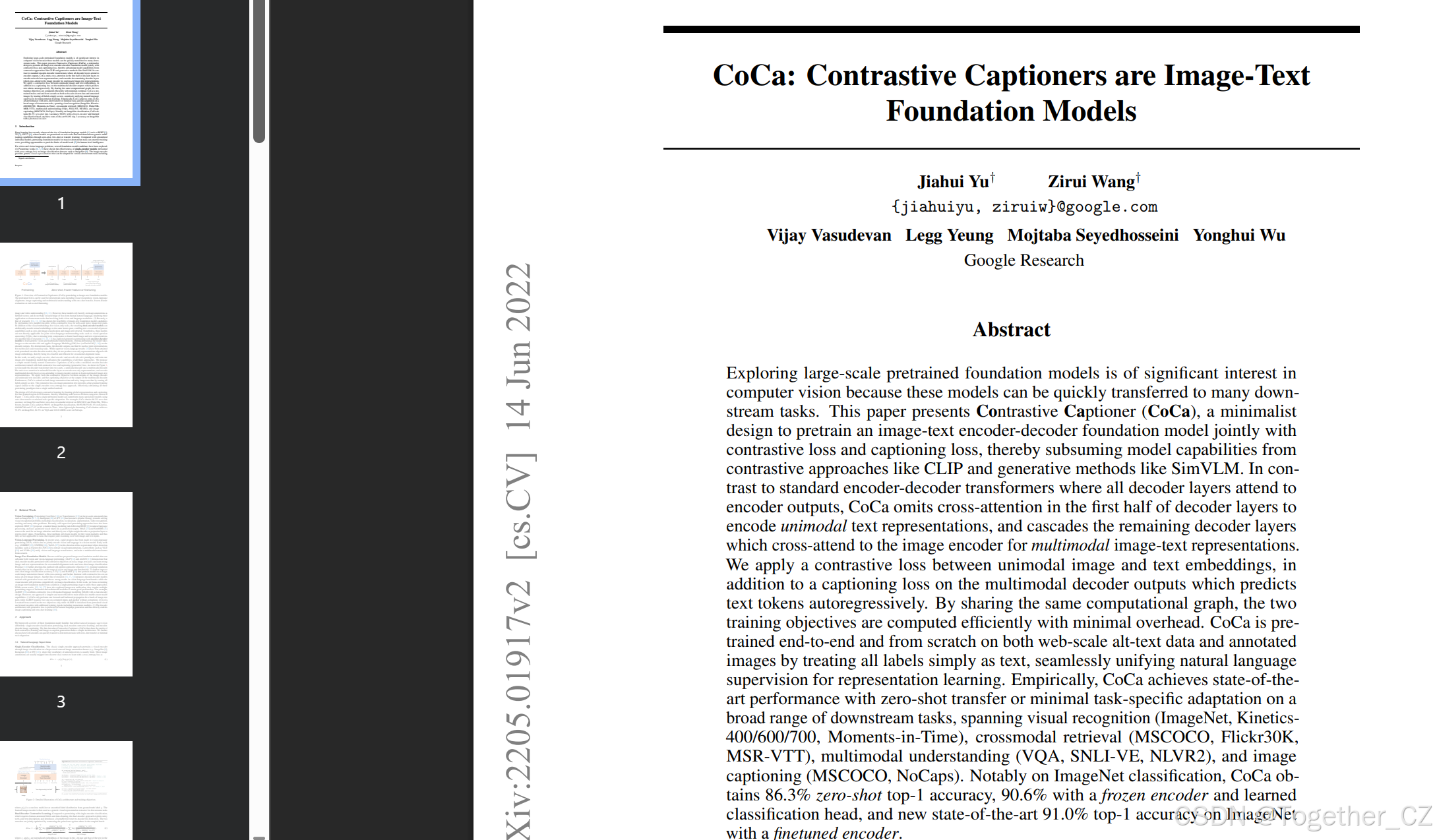 CoCa: Contrastive Captioners are Image-Text Foundation Models——对比式描述器是图像-文本基础模型-CSDN博客