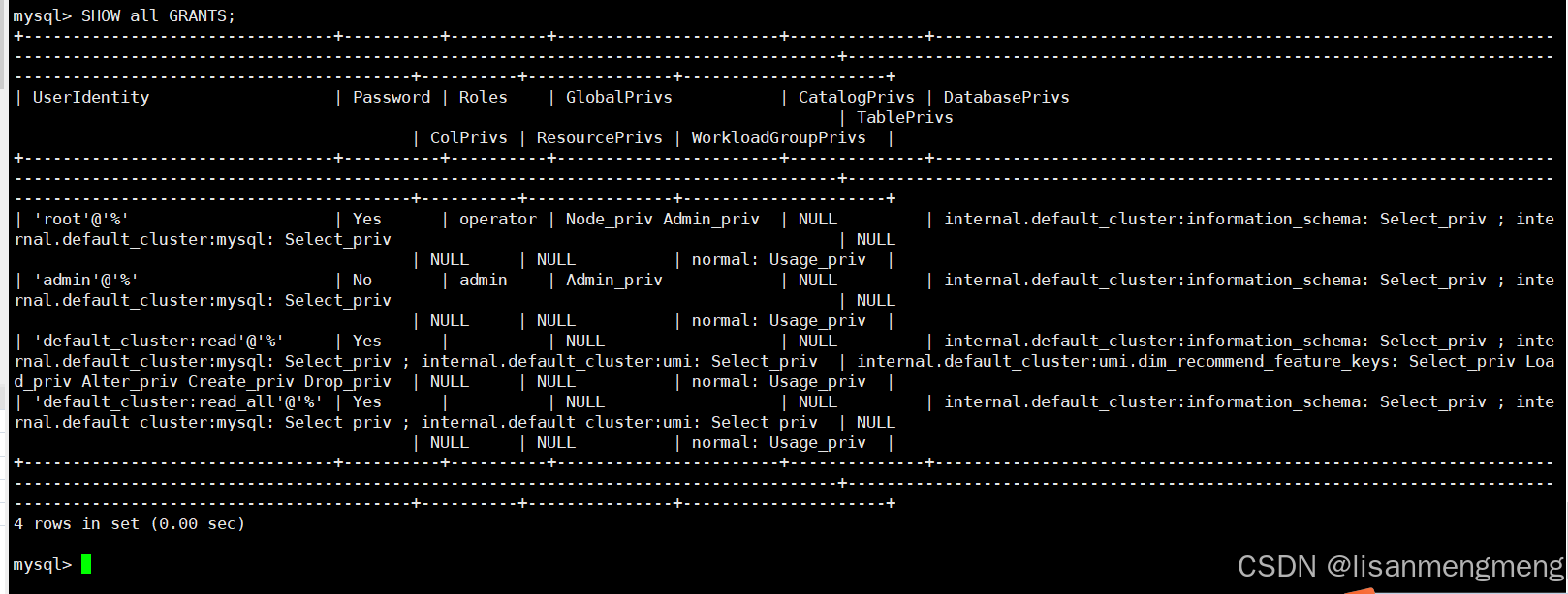 doris中的类似mysql 如何查看当前用户_doris 查看用户-CSDN博客