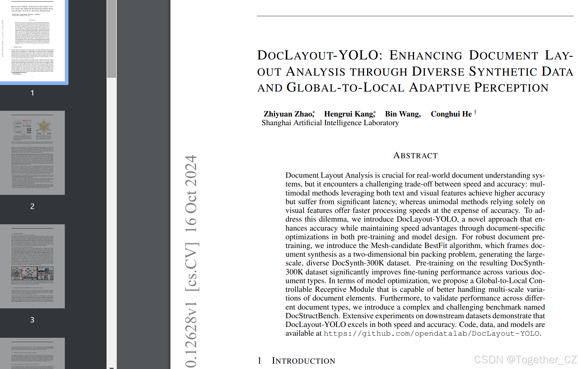 DocLayout-YOLO：通过多样化的合成数据和全局到局部的自适应感知增强文档布局分析-CSDN博客