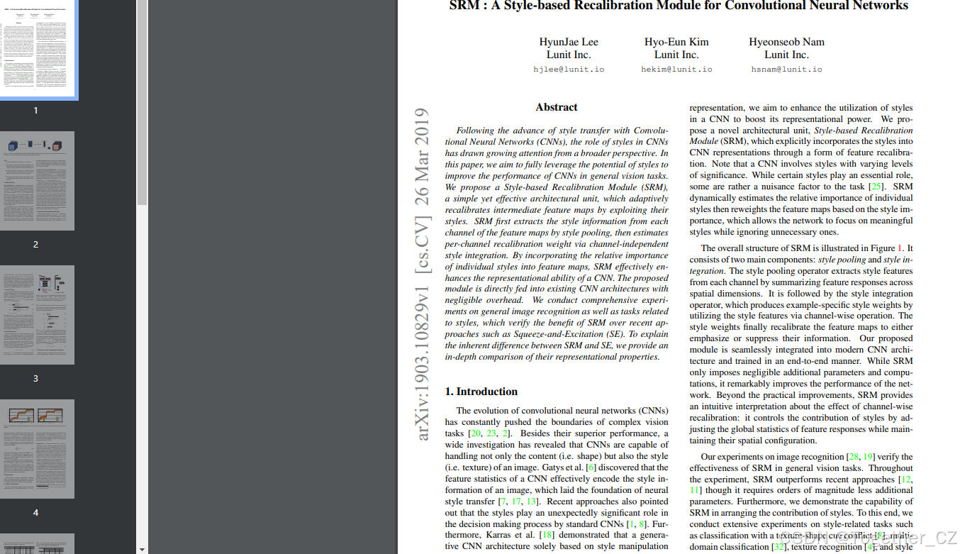 SRM : A Style-based Recalibration Module for Convolutional Neural Networks——基于风格的重校准模块用于卷积神经网络 ...