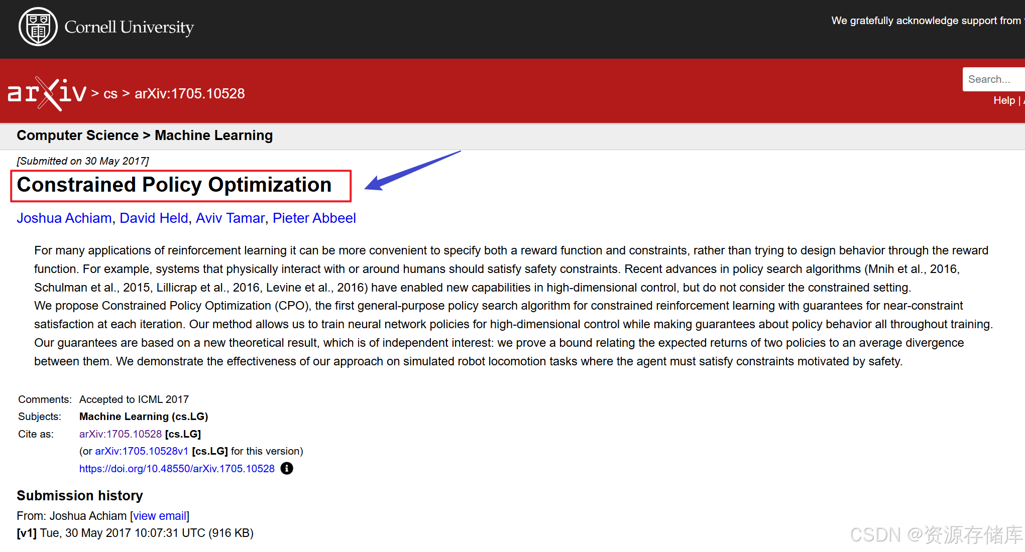 【安全强化学习】【CPO】【Constrained Policy Optimization】【约束策略优化】【on-policy】_强化学习cpo-CSDN博客