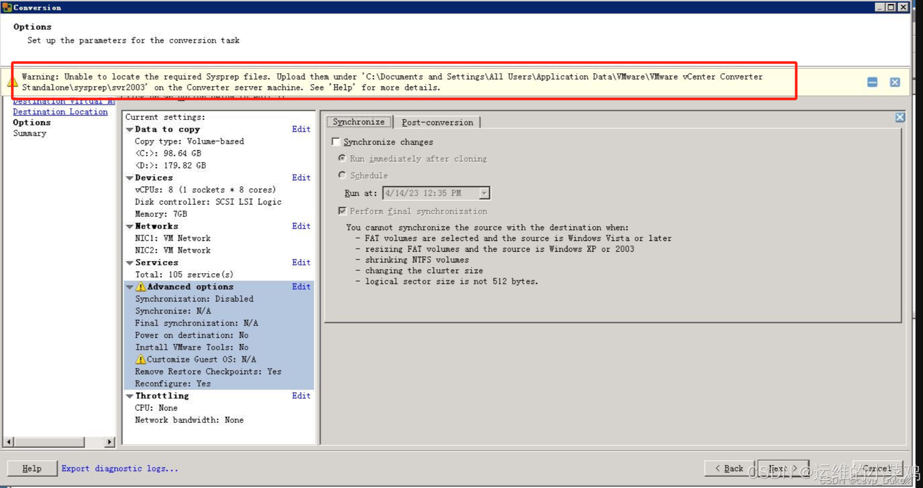 Windows Server 2003 R2 使用converter工具虚拟化遇到的问题_win2003能安装vmware vcenter converter-CSDN博客