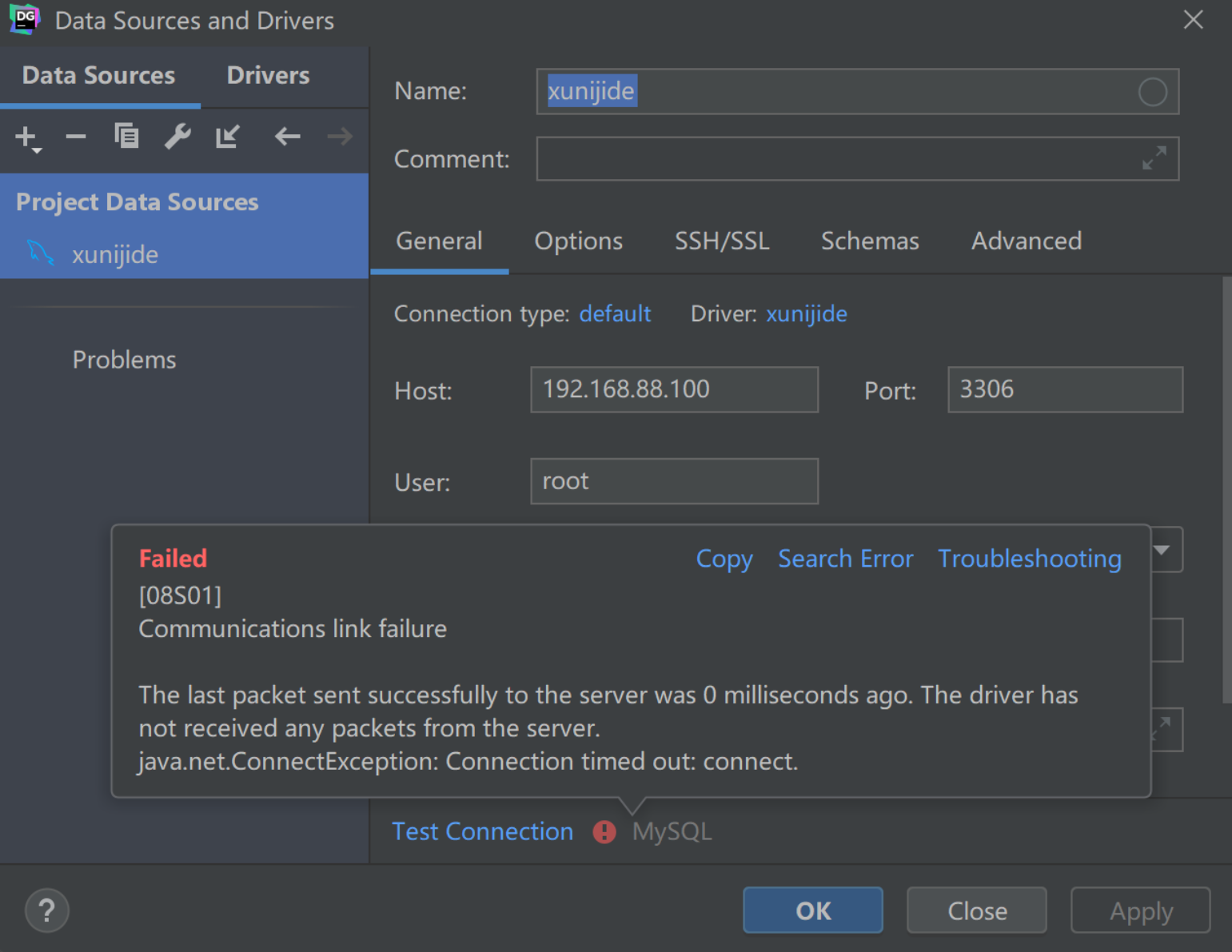 DataGrip配置 MySQL 数据源时，MySQL 连接超时问题：Communications link failure 排查与解决 ...
