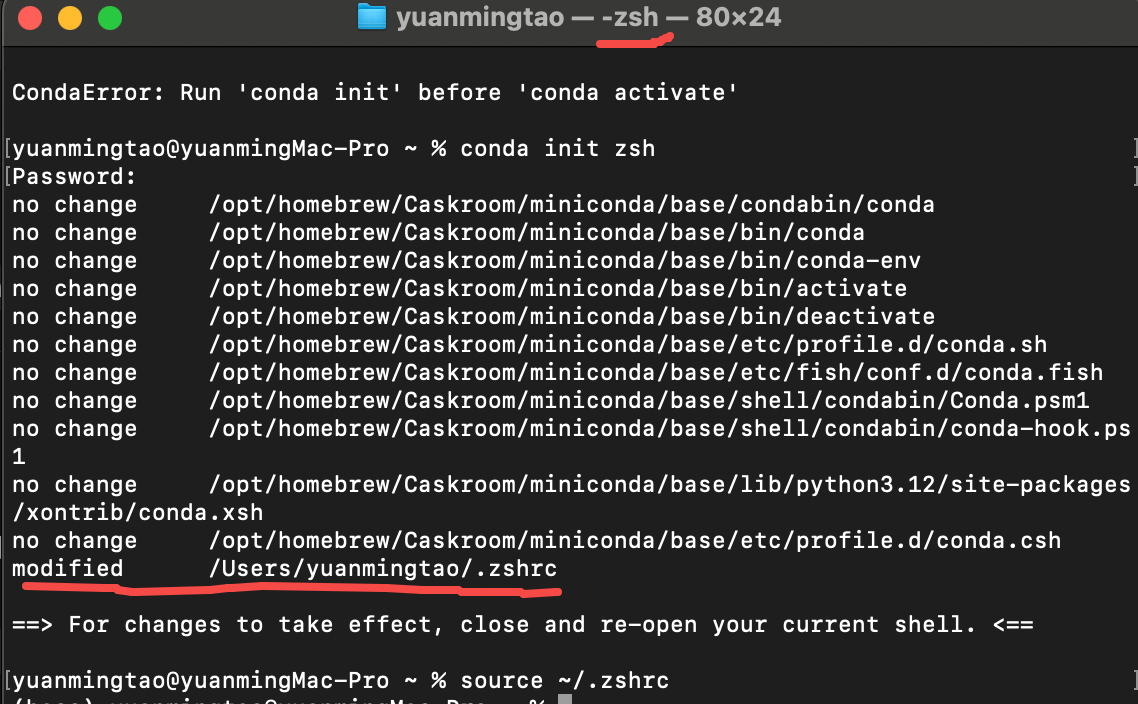 mac运行conda activate myenv 报错 CondaError: Run ‘conda init‘ before ‘conda activate‘ 怎么解决？_mac ...