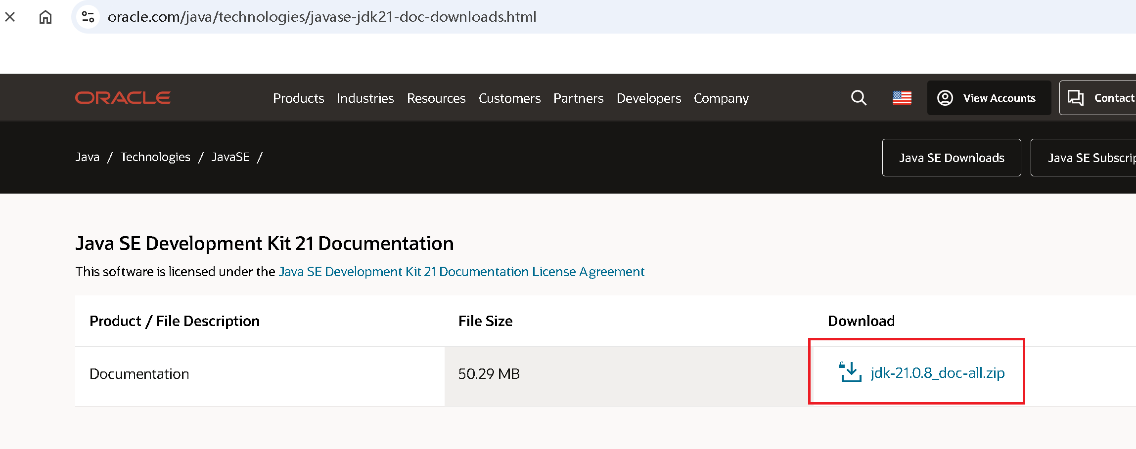 Java：Oracle官网下载Java 的api离线文档（JAVA21版测试可用）_oracle官网java文档怎么下载-CSDN博客