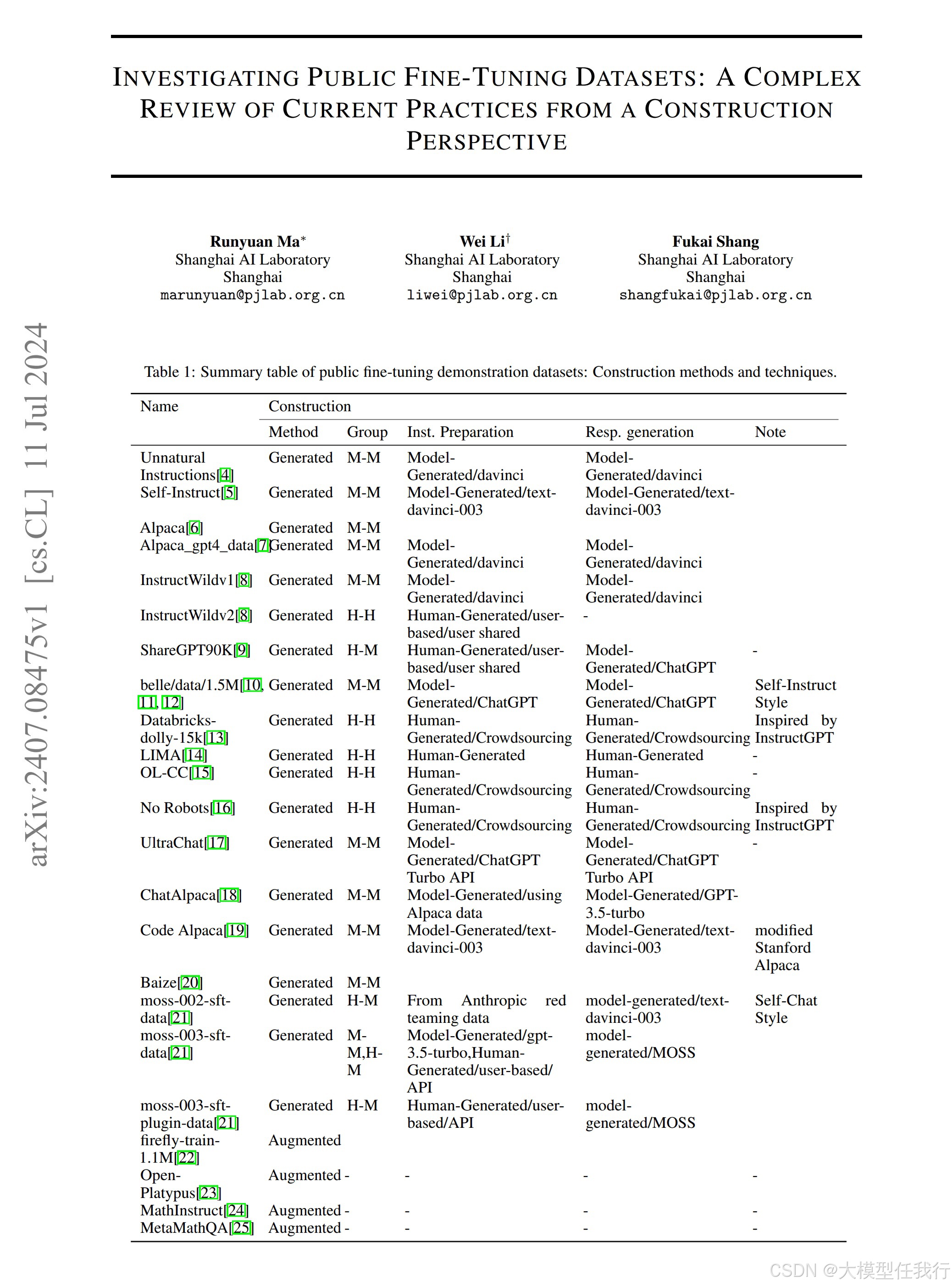 上海人工智能实验室：LLM微调数据构建综述_investigating public fine-tuning datasets: a compl-CSDN博客