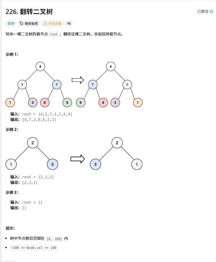 LeetCode刷题记录----226.翻转二叉树（easy）-CSDN博客