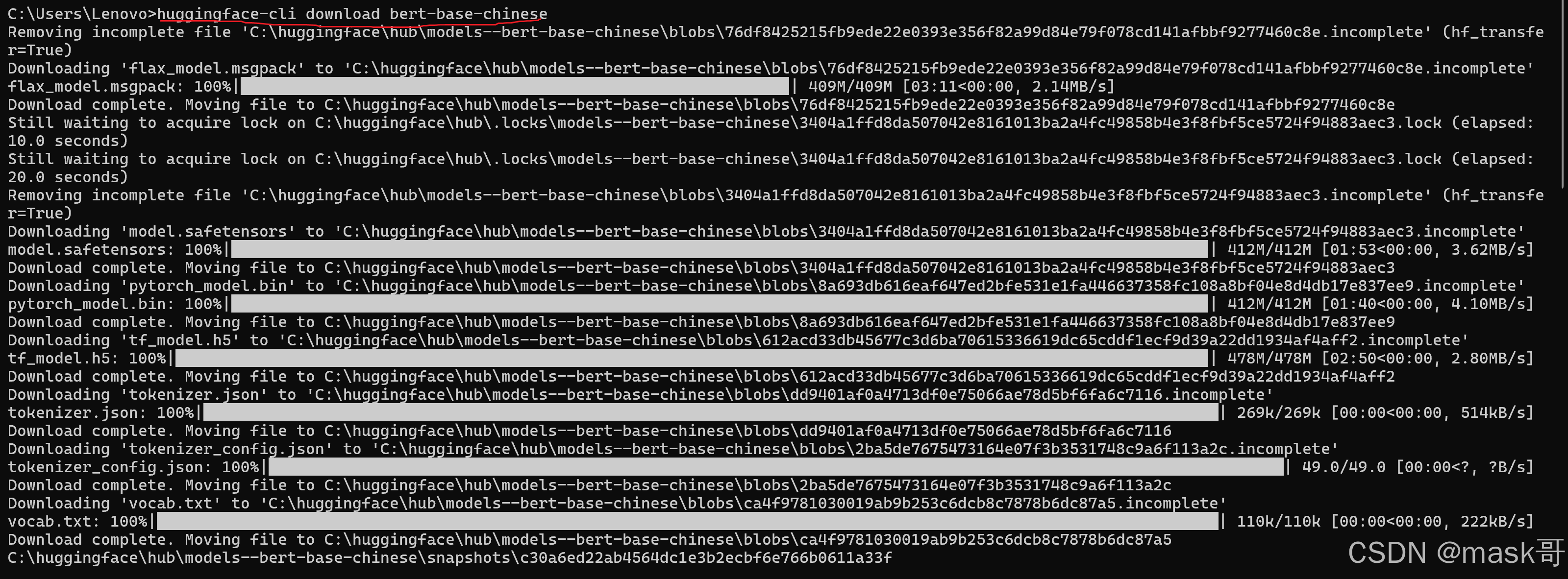 huggingface下载模型报错：HTTPSConnectionPool(host=‘cdn-lfs.hf.co‘, port=443): Read timed out.Trying to ...