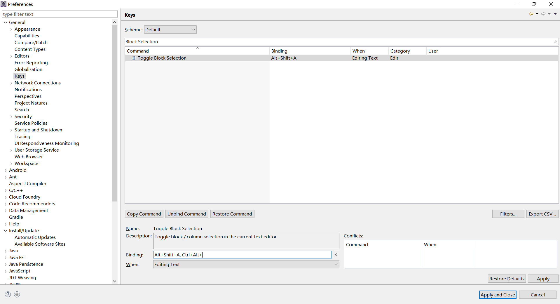 eclipse ALT+SHIFT+A - 技术栈