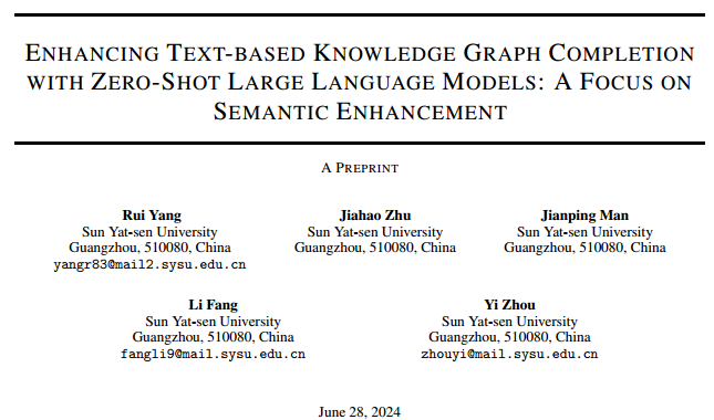 ENHANCING TEXT-BASED KNOWLEDGE GRAPH COMPLETION WITH ZERO-SHOT LARGE LANGUAGE MODELS: A FOCUS ON ...