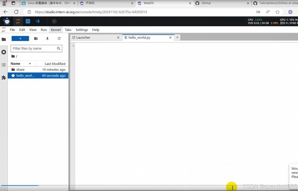 InternStudio 与 VSCode 配合完成SSH连接与端口映射并运行 hello_world.py_vscode ssh端口设置-CSDN博客