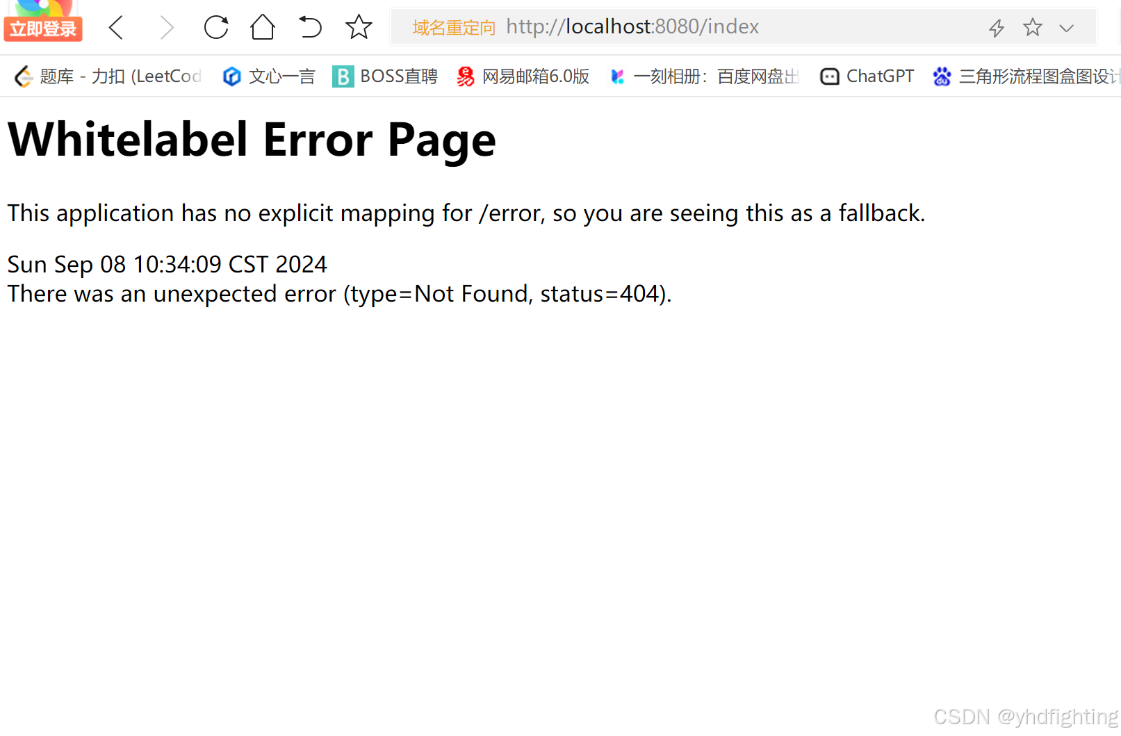 This application has no explicit mapping for /error, so you are seeing this as a fallback.-CSDN博客