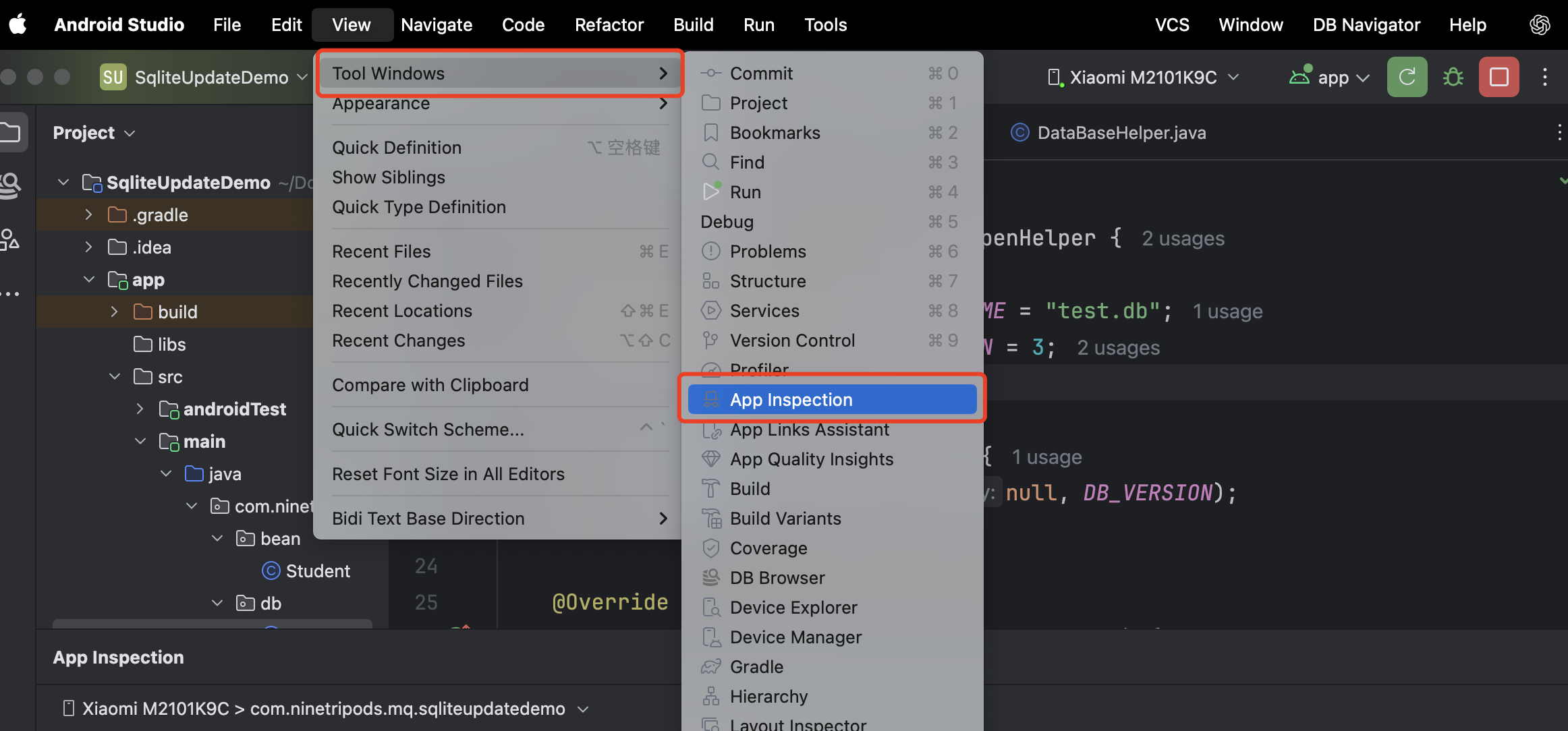 Android Studio | 使用Database Inspector 查看数据库 .db 文件，太方便了！_android studio database inspector-CSDN博客