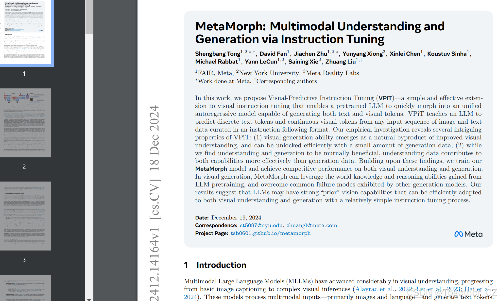 MetaMorph: Multimodal Understanding andGeneration via Instruction Tuning——多模态理解与生成的指令调优 ...