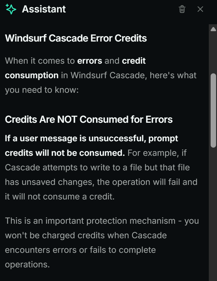 Windsurf 开发中 Cascade error 的报错问题及是否浪费积分问题追踪_windsurf internal: marshal ...