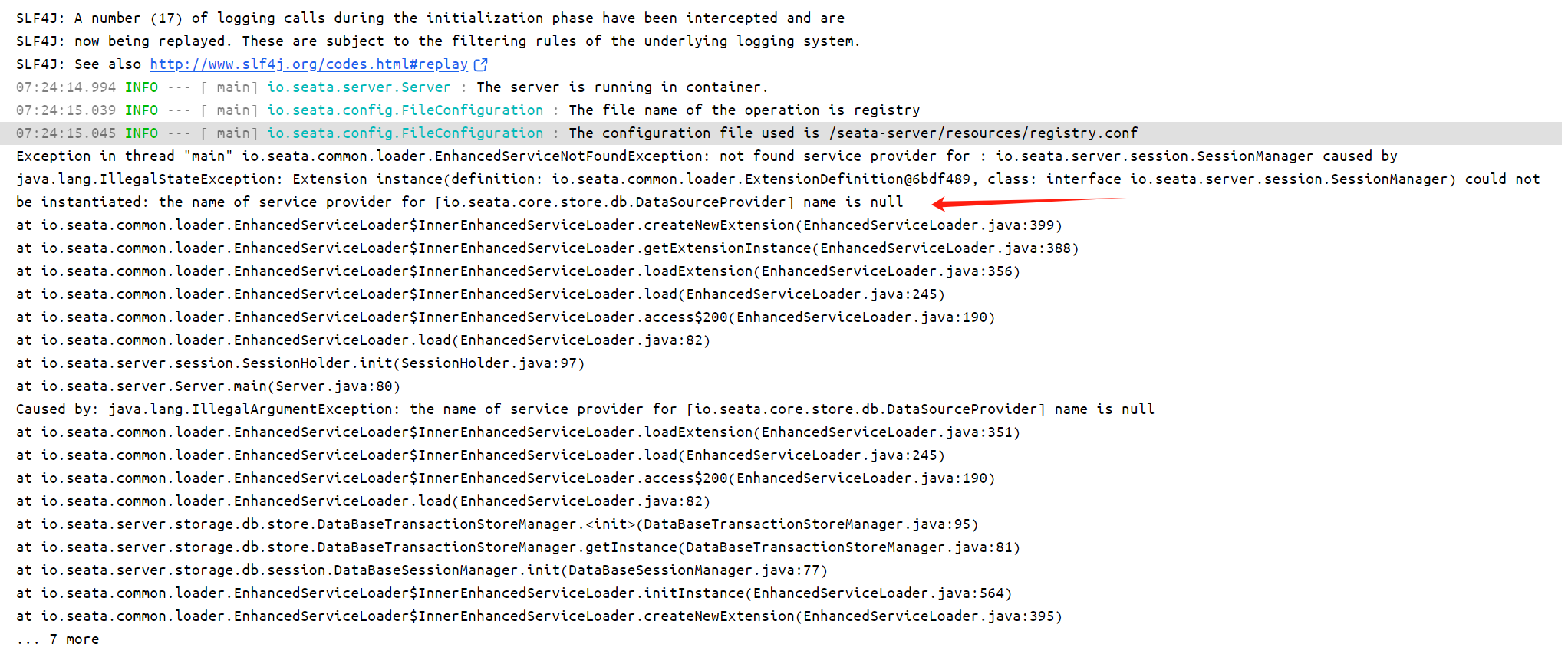 学习记录：seata1.4.2 docker部署后[io.seata.core.store.db.DataSourceProvider] name is null报错_seata启动报错[io ...