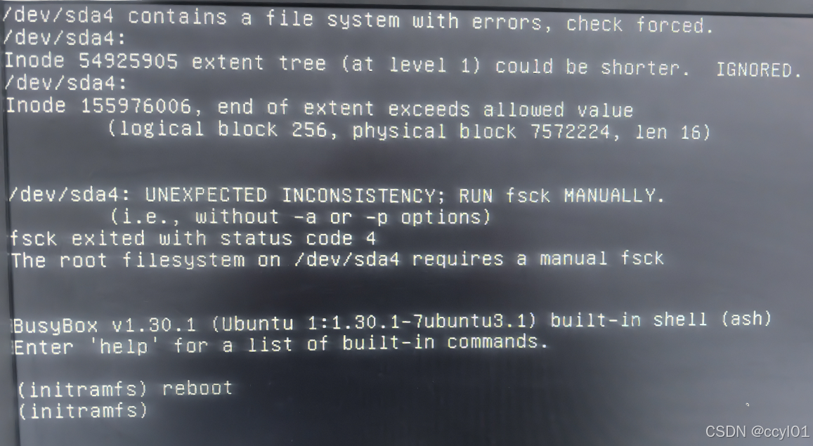 ubuntu系统电脑开机出现文件系统报错无法进入桌面_contains a file system with errors-CSDN博客