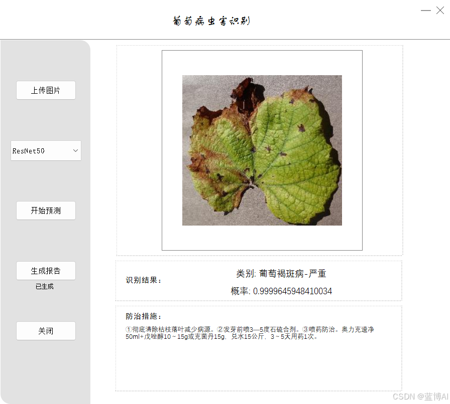 基于卷积神经网络的葡萄叶片病虫害识别与防治系统，vgg16，resnet，swintransformer，模型融合（pytorch框架，python代码）葡萄的病害分类pth预训练模型文件
