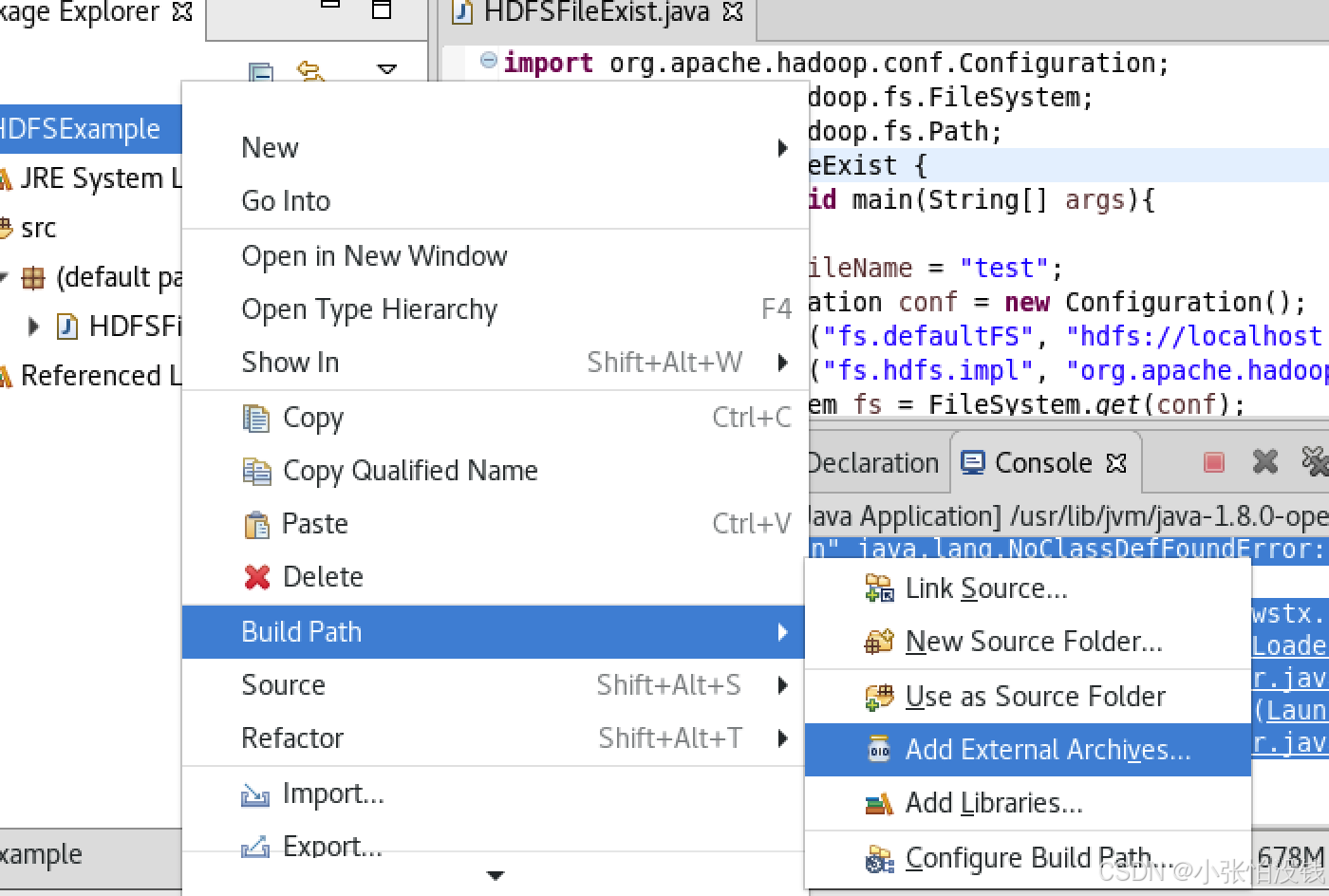 在执行HDFS实践操作的时候，在IDEA中编译代码时出现如下的报错信息_classnotfoundexception: com.ctc.wstx.io.inputboots-CSDN博客