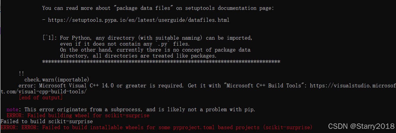 scikit-surpris安装失败，ERROR: Failed to build installable wheels for some ...