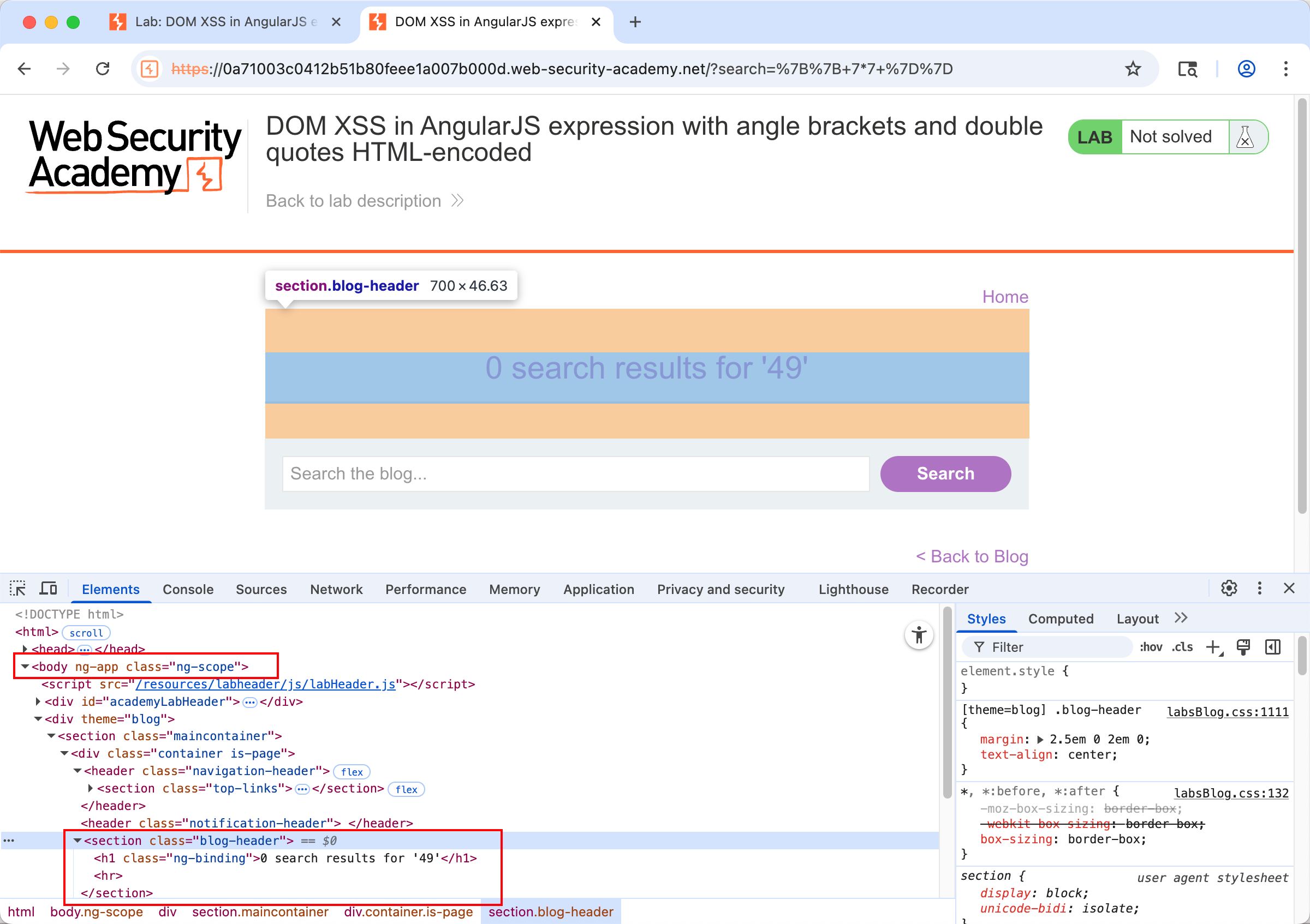 PortSwigger靶场之DOM XSS in AngularJS expression with angle brackets and ...