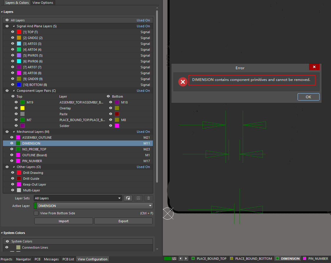 Altium Designer删除机械层时提示 XXX层 contains component primitives and cannot ...