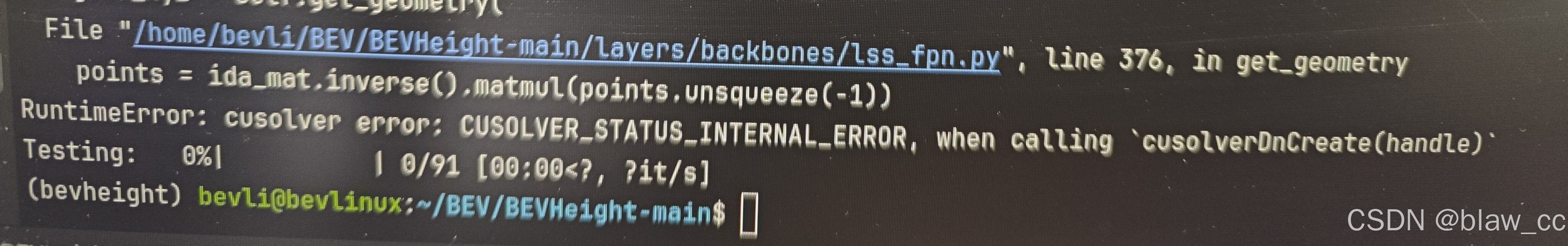解决报错 cusolver error: CUSOLVER_STATUS_INTERNAL_ERROR, when calling `cusolverDnCreate(handle ...