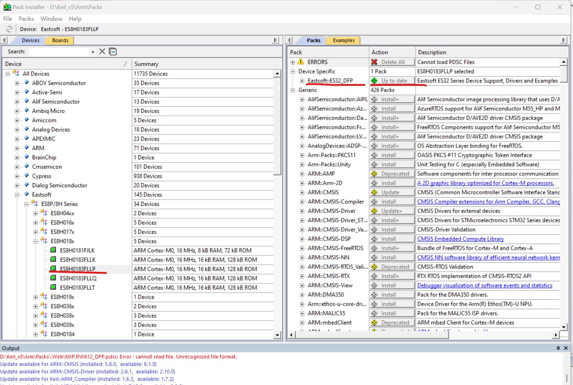嵌入式学习笔记 - 关于KEIL5，KEIL4版本，ESP8H0183工程无法找到芯片包问题_keil5打开keil4工程找不到芯片包-CSDN博客