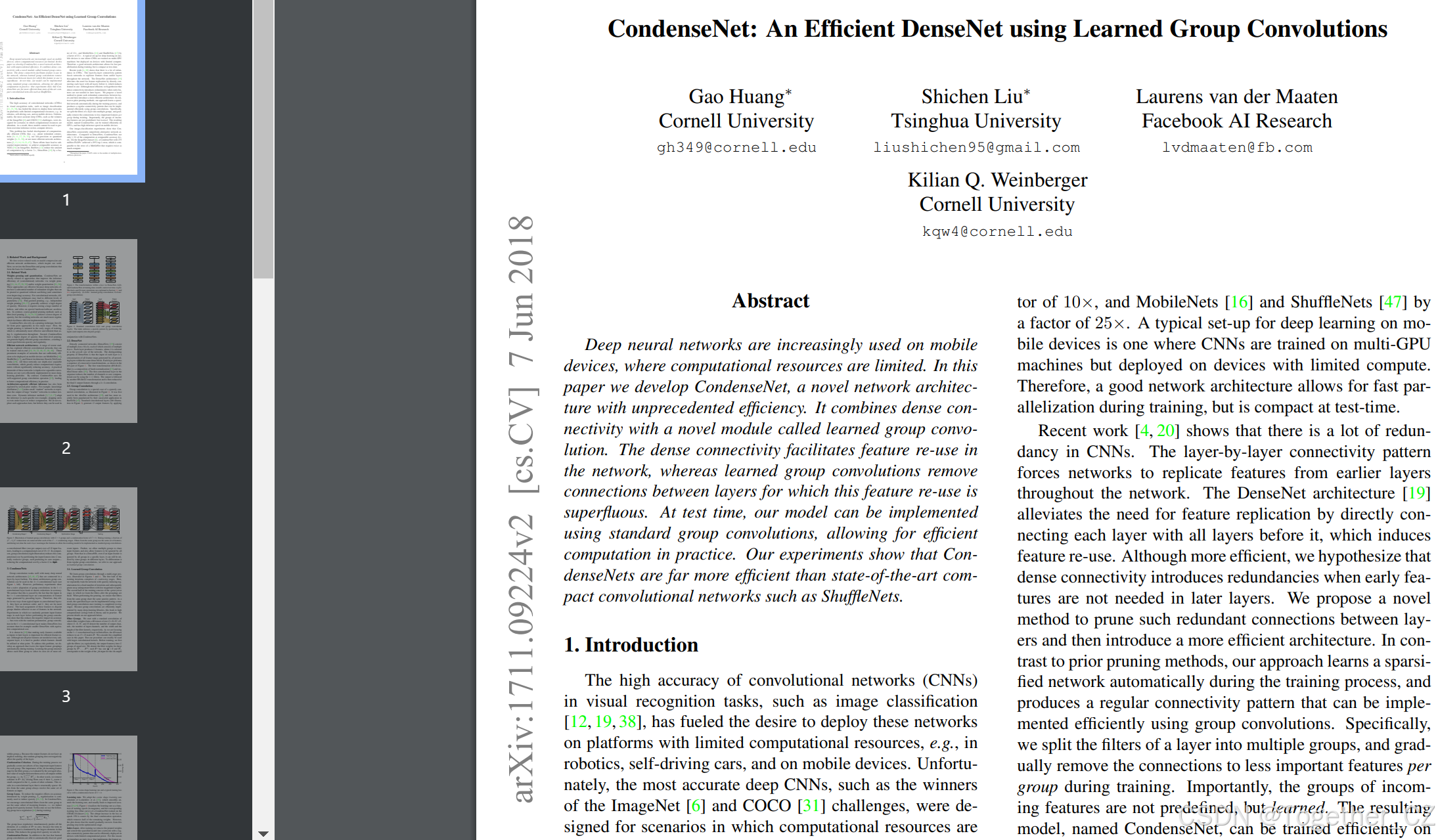 CondenseNet: An Efficient DenseNet using Learned Group Convolutions——使用学习组卷积的高效DenseNet-CSDN博客
