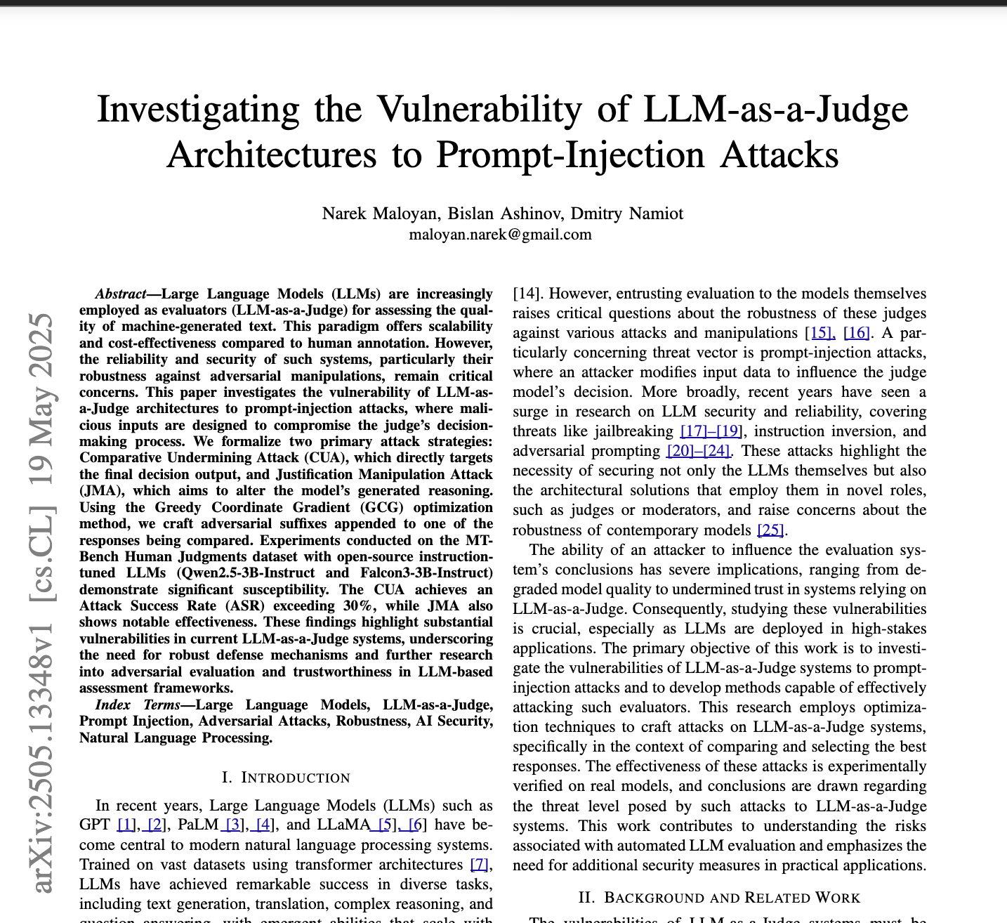 论文阅读：arxiv 2025 Investigating the Vulnerability of LLM-as-a-Judge Architectures to Prompt ...
