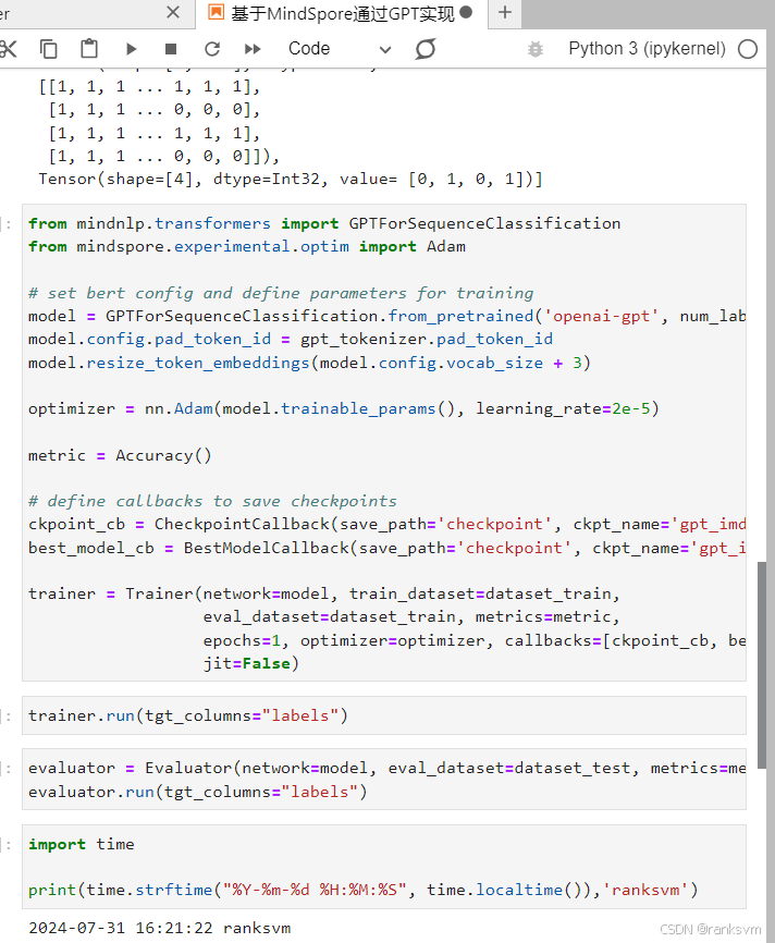昇思25天学习打卡营第23天|基于MindSpore通过GPT实现情感分类-CSDN博客
