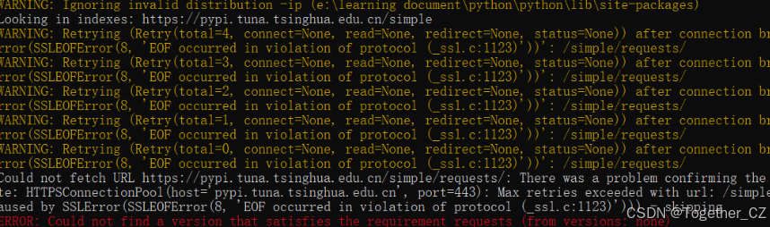 Caused by SSLError(SSLEOFError(8, ‘EOF occurred in violation of protocol(_ssl.c:841)安装python环境报错 ...