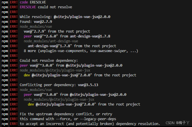 code ERESOLVE npm ERR! ERESOLVE could not resolve-CSDN博客