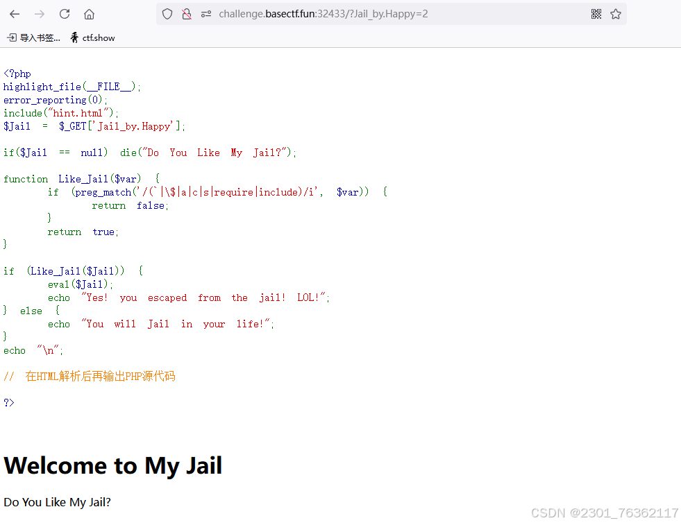 basectf ez_php_jail (GET请求与点)（highlight_file()模糊匹配glob）_ctf jail-CSDN博客