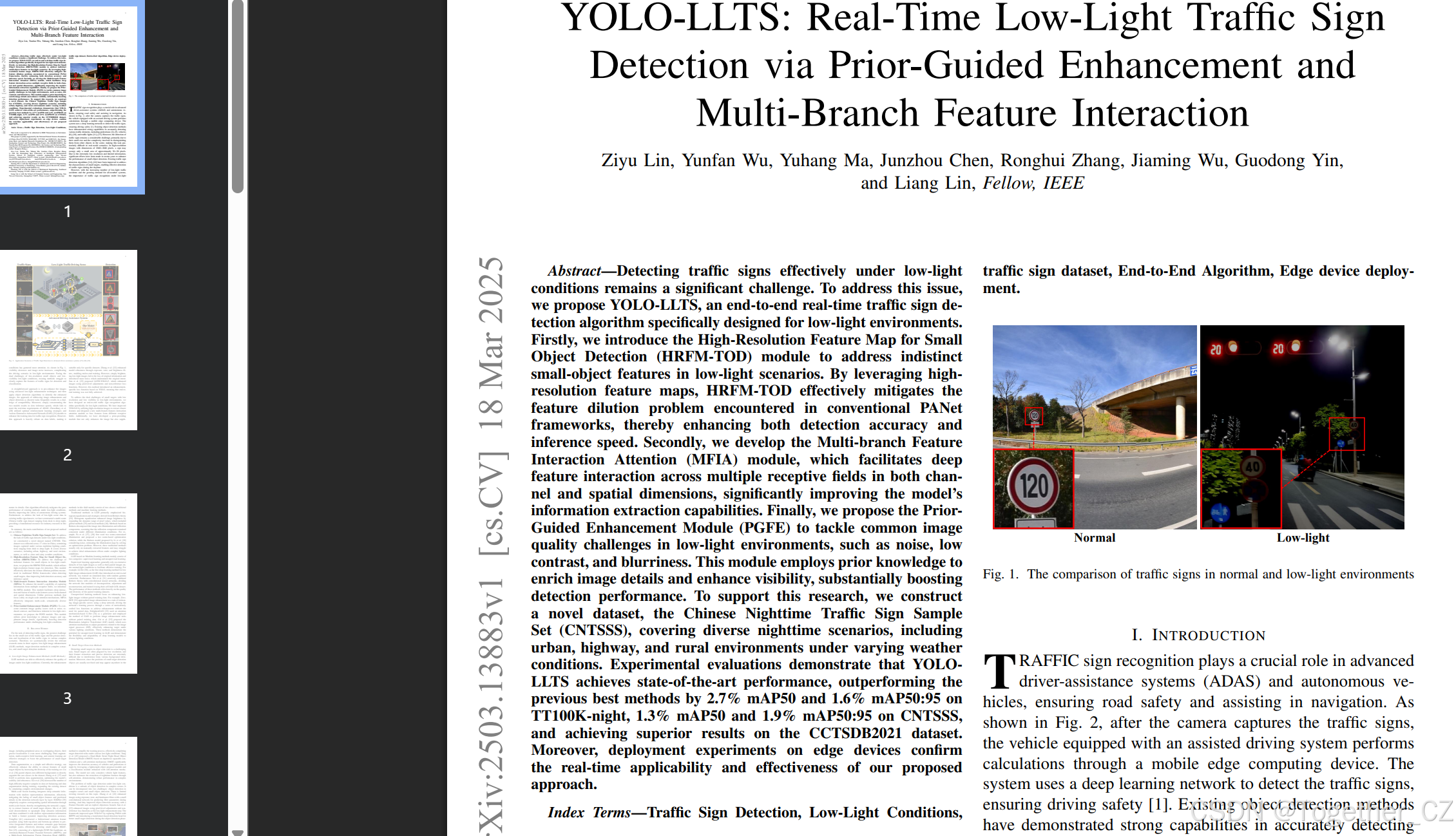 YOLO-LLTS: Real-Time Low-Light Traffic Sign Detection via Prior-Guided 通过先验引导增强和多分支特征交互实现实时低光照交通 ...