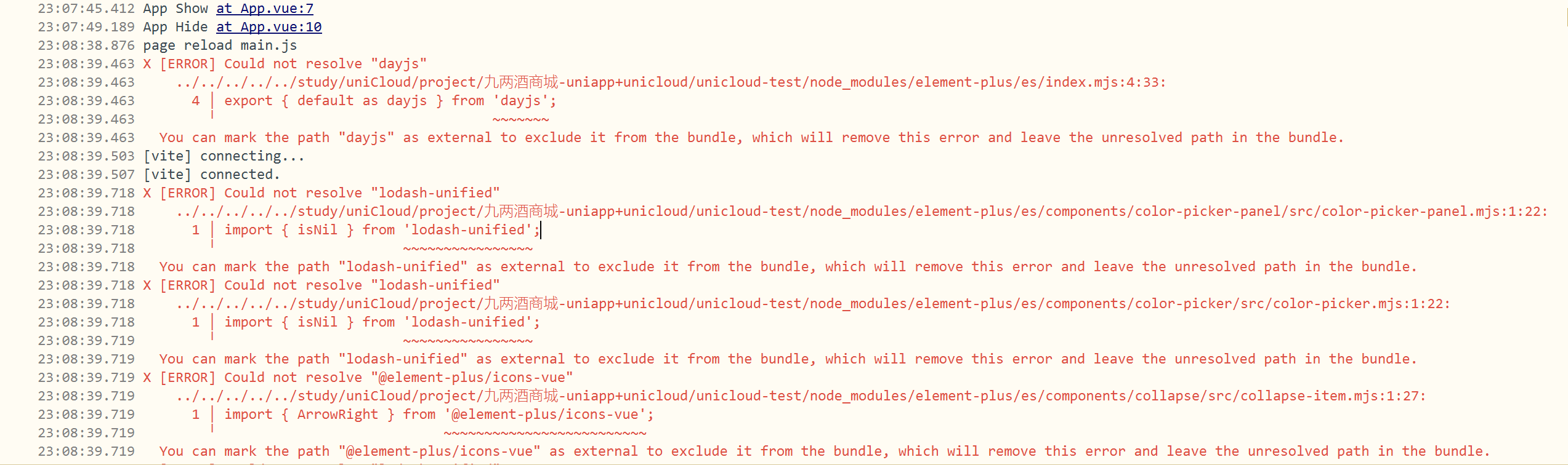 解决uniapp项目导入element-plus报错【Could not reslove】的问题-CSDN博客