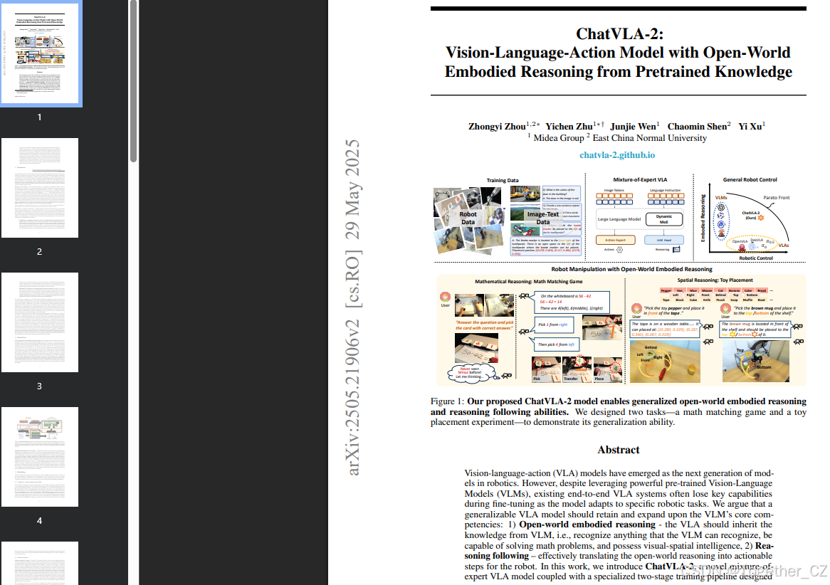 ChatVLA-2:Vision-Language-Action Model with Open-World Embodied Reasoning from Pretrained ...