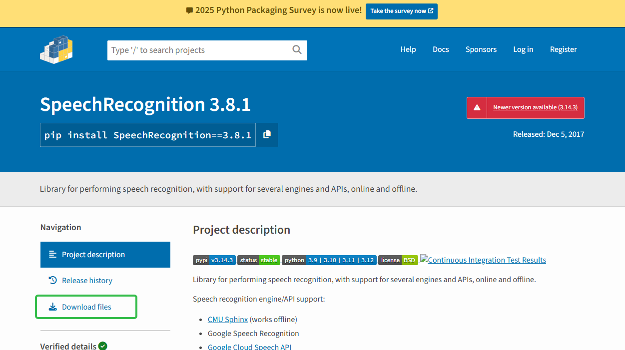 快速解决SpeechRecognition 安装失败的问题_speechrecognition-3.14.3-py3-none-any.whl-CSDN博客