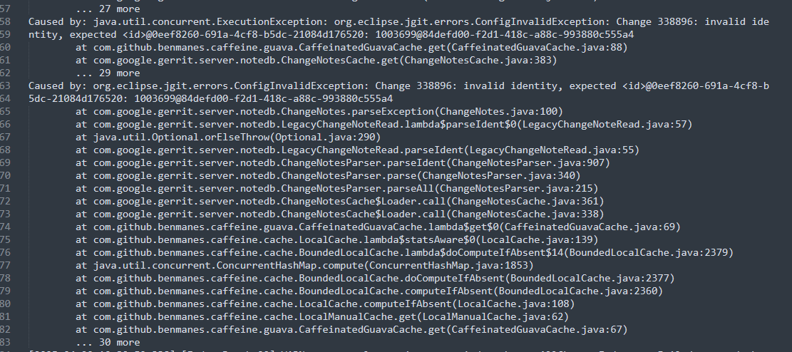 gerrit升级报错：Change 540499: invalid identity, expected ＜id＞@0eef8260-691a-4cf8-b5dc-21084d176520 ...