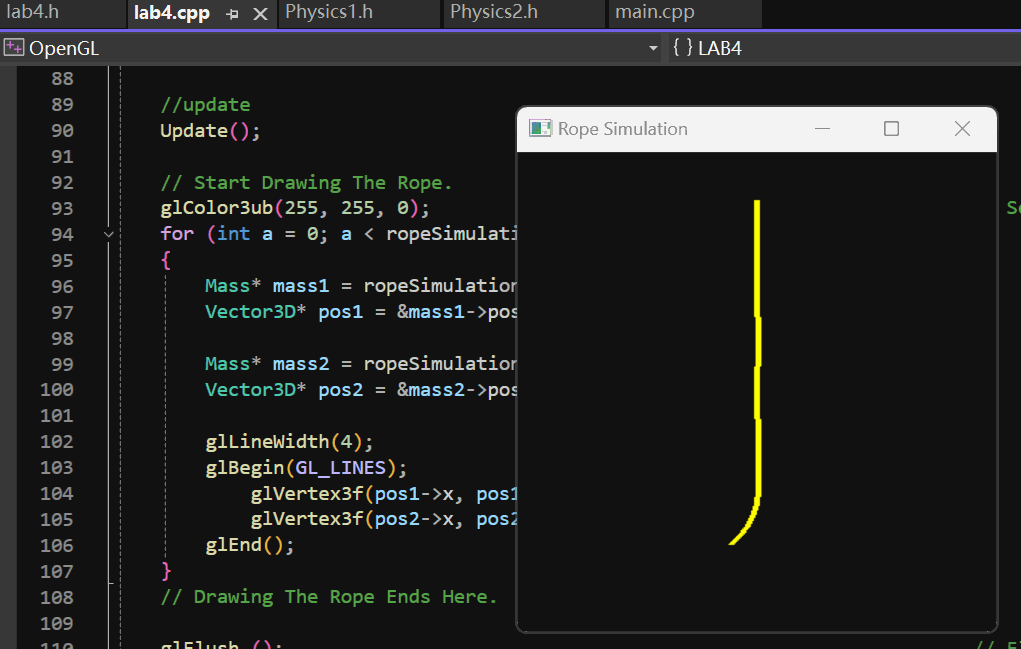 OpenGL/GLUT实践：弹簧-质量-阻尼系统模拟摆动的绳子和布料的物理行为（电子科技大学信软图形与动画Ⅱ实验）_opengl布料模拟-CSDN博客
