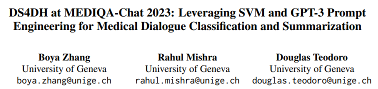 DS4DH at MEDIQA-Chat 2023: Leveraging SVM and GPT-3 Prompt Engineering for Medical Dialogue ...