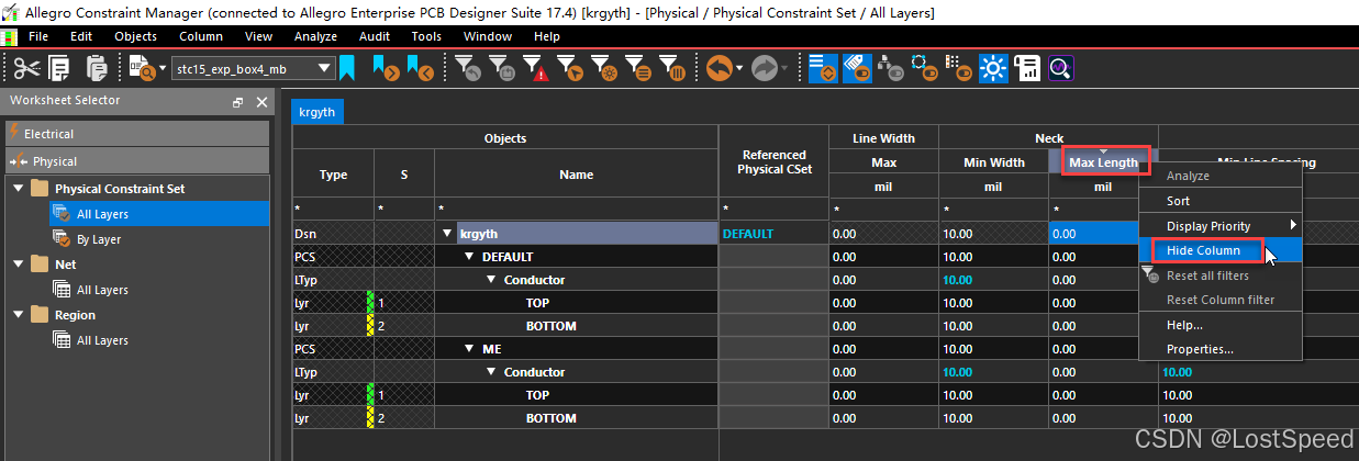 cadence SPB17.4 - allegro - Constraints Manager - show all Column_allegro17.4 菜单栏不显示了-CSDN博客