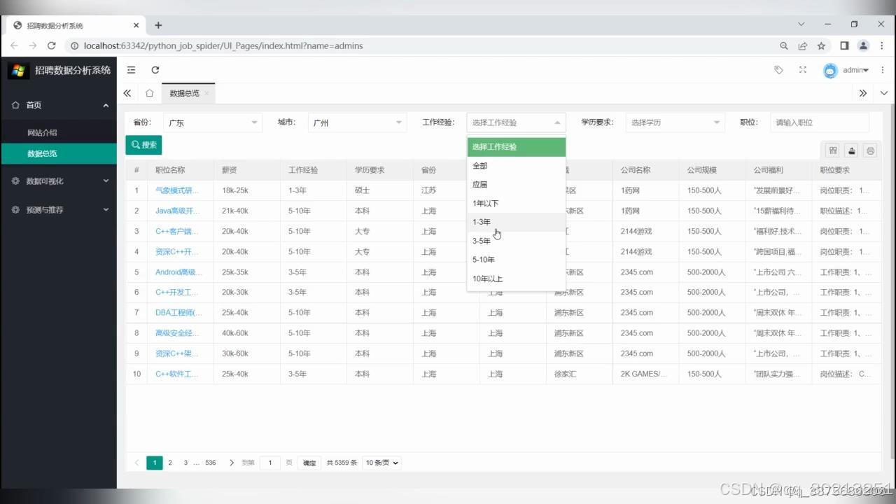 Python招聘数据可视化分析薪资预测推荐系统 计算机毕业设计基于python的招聘推荐与薪资预测系统的设计与实现 Csdn博客