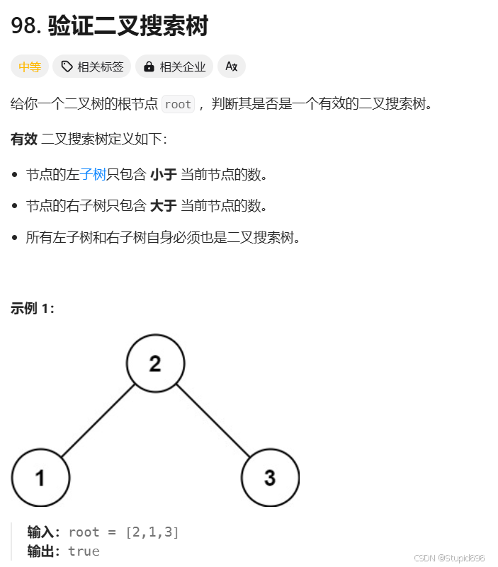 Leetcode 98验证二叉搜索树 中序遍历 执行分布100％思路 编程语言：java Csdn博客