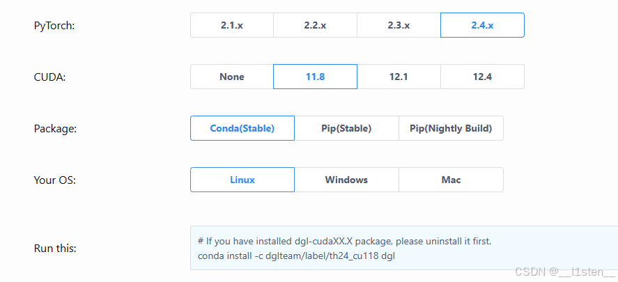 【环境配置】 DGL + Pytorch + Cudatoolkit 使用Conda进行配置_dgl cuda版本-CSDN博客